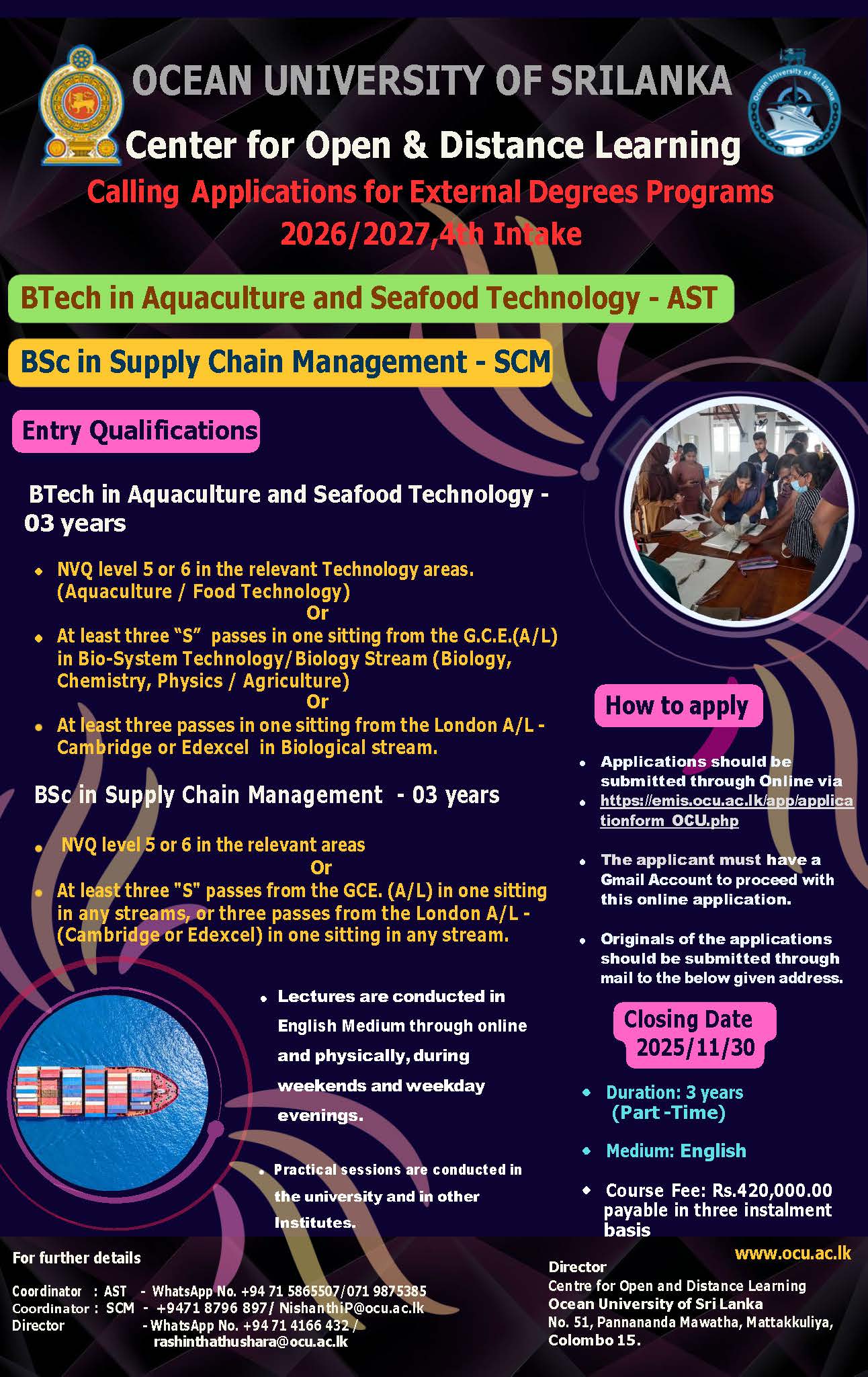 Ocean University of Sri Lanka – External Degree Programmes 2026/2027 ...