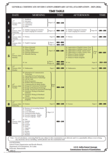 Time Table GCE O/L 2025(2026) - TeachMore: SL Education, Vacancies ...